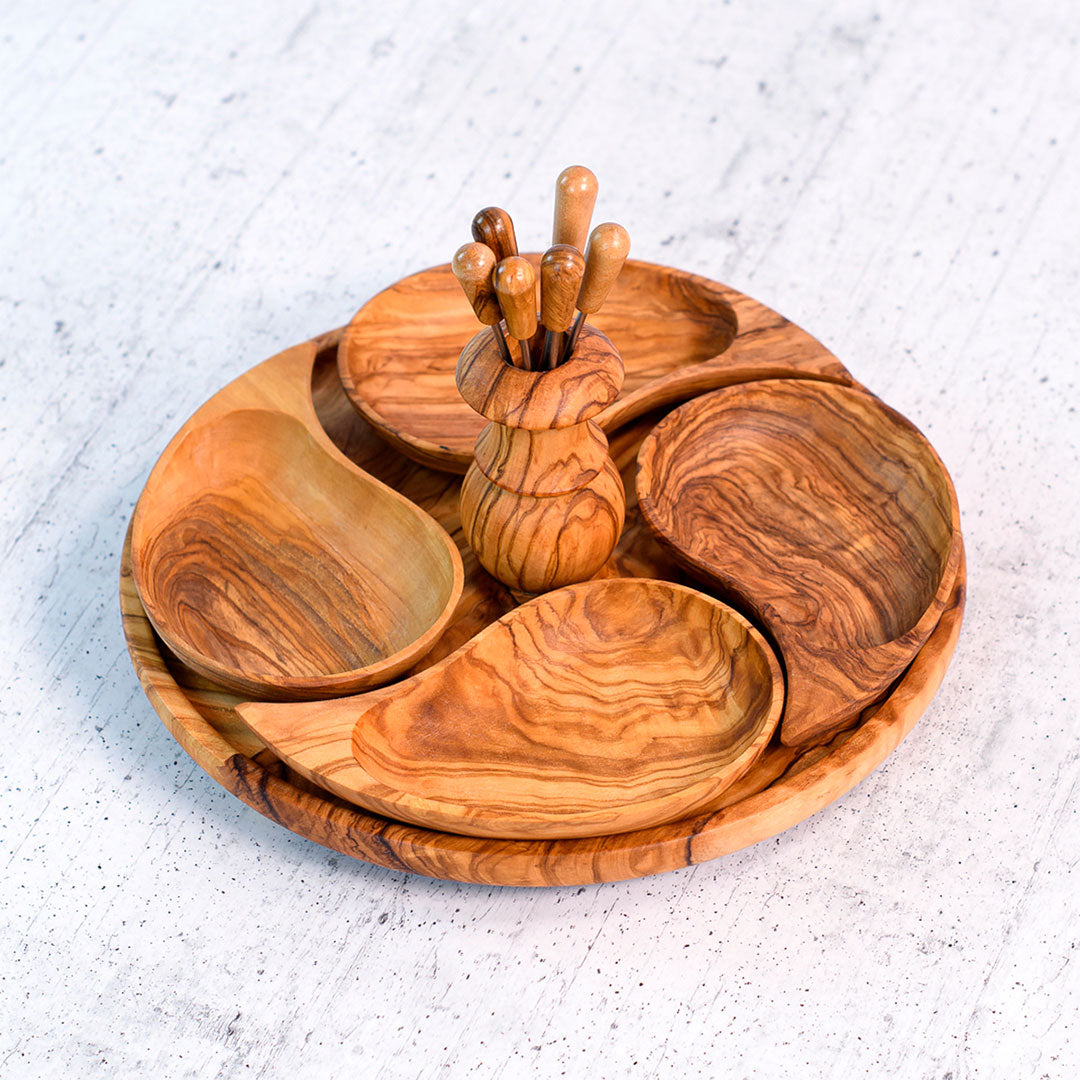 Set Apericena – Olive Wood Sauce & Jam Serving Set – Sweetaly